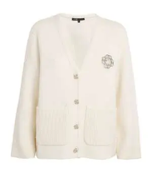Maje Wool-blend Embellished Cardigan - White