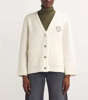 Maje Wool-blend Embellished Cardigan - White