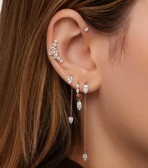 MARIA TASH Invisible Set Diamond Marquise Eternity Single Hoop Earring - Gold