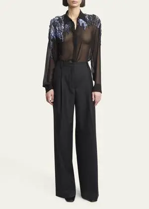 Dries Van Noten Porter Straight Leg Wool Pants