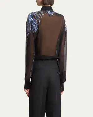 Dries Van Noten Chowy Embellished Chiffon Shirt