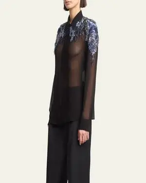 Dries Van Noten Chowy Embellished Chiffon Shirt