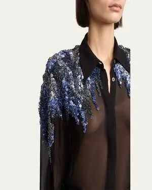 Dries Van Noten Chowy Embellished Chiffon Shirt