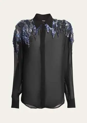 Dries Van Noten Chowy Embellished Chiffon Shirt