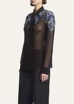 Dries Van Noten Chowy Embellished Chiffon Shirt