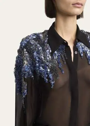 Dries Van Noten Chowy Embellished Chiffon Shirt