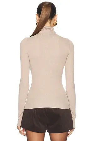 Enza Costa Silk Ribbed Turtleneck Top