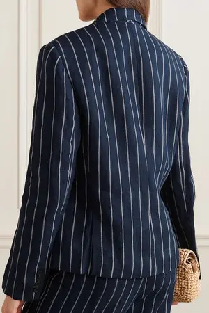 Ralph Lauren Double-breasted Striped Linen Blazer