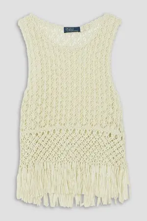 Polo Ralph Lauren Fringed Crocheted And Macramé Cotton Top - Ivory