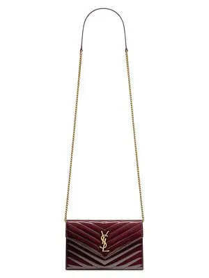 Saint Laurent Women's Cassandre Envelope Chain Wallet In Patent Leather - Dark Red Wine Dark Red Wine