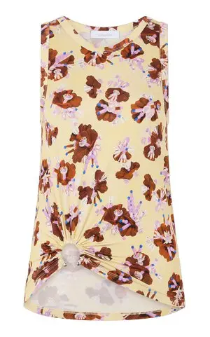 Rabanne Sleeveless Print Crewneck Top With Metal Piercing Detail - Floral