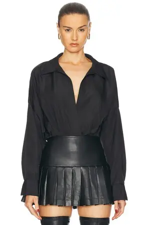 Norma Kamali Super Oversized Boyfriend Shirt Bodysuit - Black