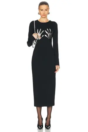 AREA Handprint Long Sleeve Midi Dress