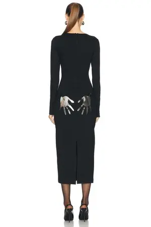 AREA Handprint Long Sleeve Midi Dress