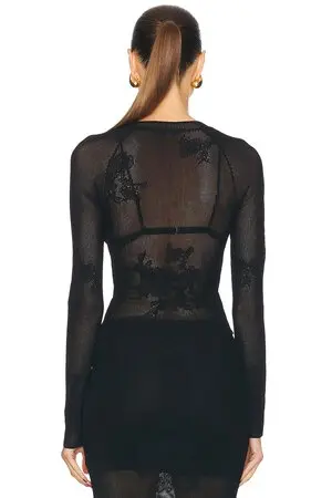 FLEUR DU MAL Lace Pointelle Long Sleeve Top