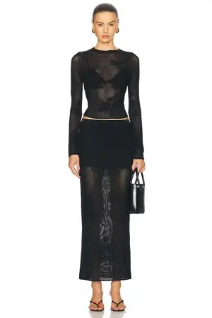 FLEUR DU MAL Lace Pointelle Long Sleeve Top