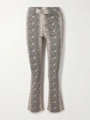 MOTHER The Hustler Cropped Snake-print Flared Jeans