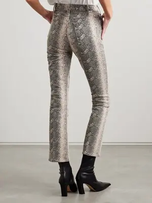 MOTHER The Hustler Cropped Snake-print Flared Jeans