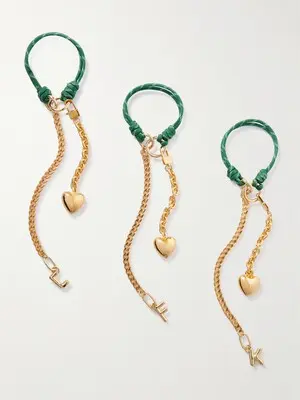 MARTHA CALVO Initial Gold-plated And Silk-cord Bag Charm - Green