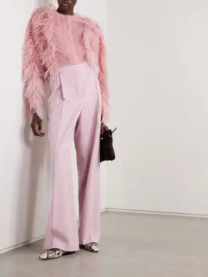 Erdem Cropped Feather-trimmed Mohair-blend Cardigan