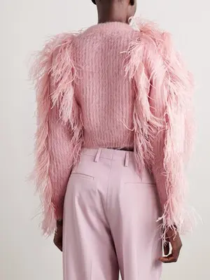 Erdem Cropped Feather-trimmed Mohair-blend Cardigan