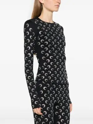 MARINE SERRE Crescent Moon Strass-embellished Top