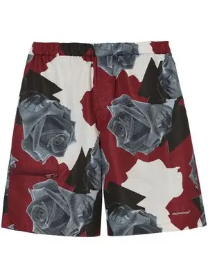 Undercover Rose-print Taffeta Shorts - Red