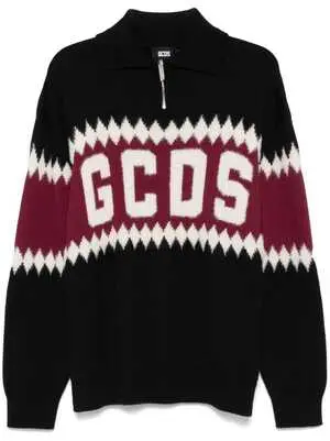 Gcds Logo-intarsia Sweater - Black