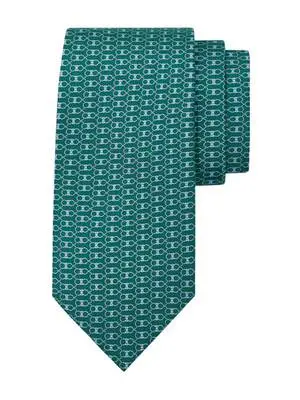 FERRAGAMO Gancini Print Tie - Green