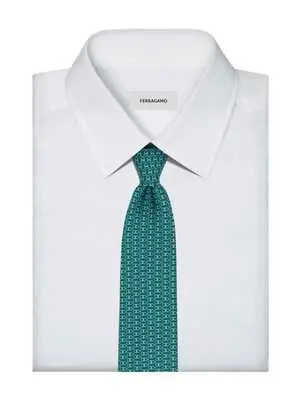 FERRAGAMO Gancini Print Silk Tie - Green