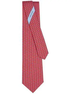 FERRAGAMO Gancini Print Tie - Red