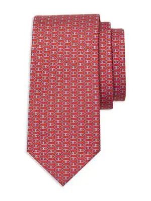 FERRAGAMO Gancini Print Tie - Red