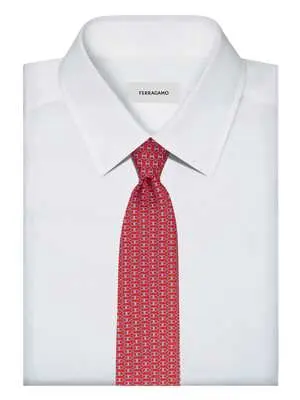 FERRAGAMO Gancini Print Tie - Red
