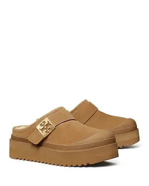 Tory Burch Mellow Shearling Lined Platform Clogs - Chestnut