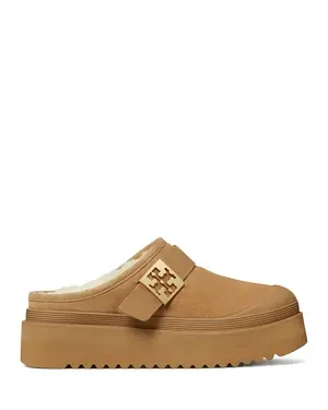 Tory Burch Mellow Shearling Lined Platform Clogs - Chestnut