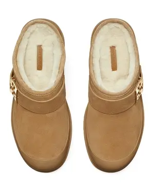 Tory Burch Mellow Shearling Lined Platform Clogs - Chestnut