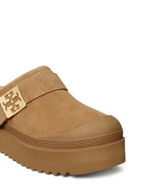 Tory Burch Mellow Shearling Lined Platform Clogs - Chestnut