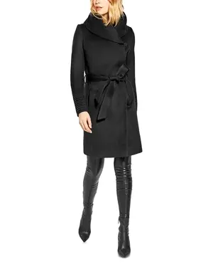 Sentaler Hooded Mid Length Wrap Coat - Black