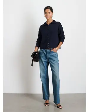 ALEX MILL Taylor Rollneck Cardigan - Navy