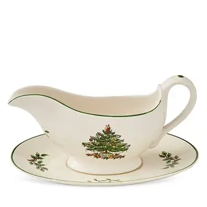 SPODE Christmas Tree Gravy Boat And Stand - Green