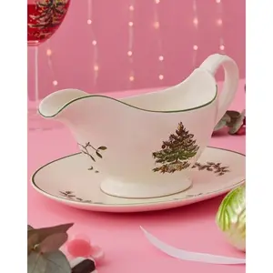 SPODE Christmas Tree Gravy Boat And Stand