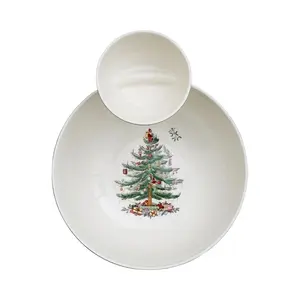 SPODE Christmas Tree Polka Dot Tiered Chip 'n Dip