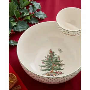 SPODE Christmas Tree Polka Dot Tiered Chip 'n Dip