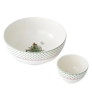 SPODE Christmas Tree Polka Dot Tiered Chip 'n Dip