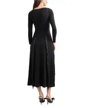 Misook Princess Seam Fringe Trim Knit Dress