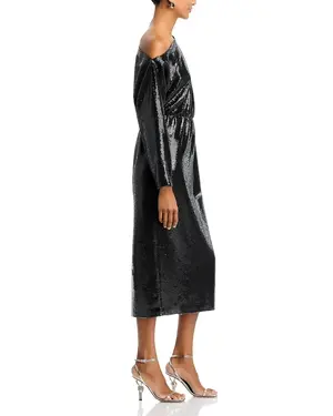 Misook Sequined One Shoulder Midi Dress