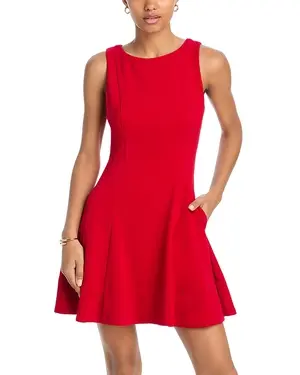 Aqua Crepe Boatneck Mini Dress