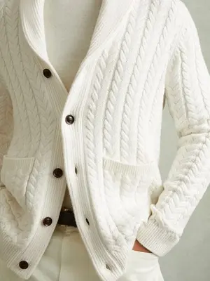 REISS Armitage Cabled Shawl-collar Cardigan
