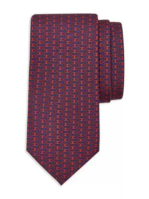 FERRAGAMO Gancini Silk Tie - Blue