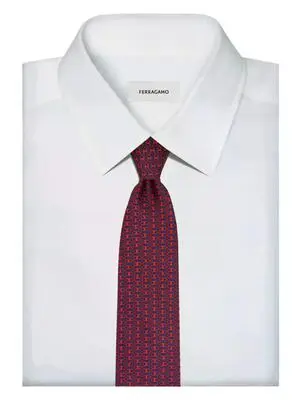 FERRAGAMO Gancini Silk Tie - Blue